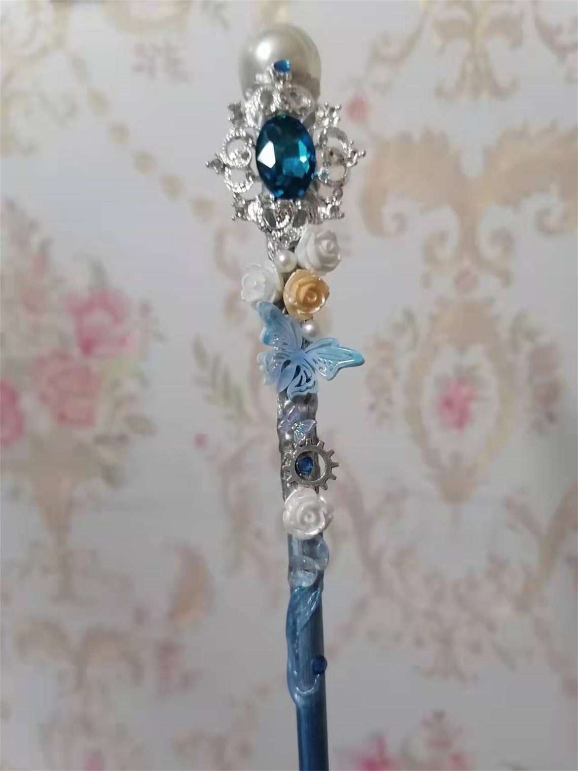 Blue Gradient Magic Wand, Blue Crystal Wand, Wood Magic Wand, Original ...