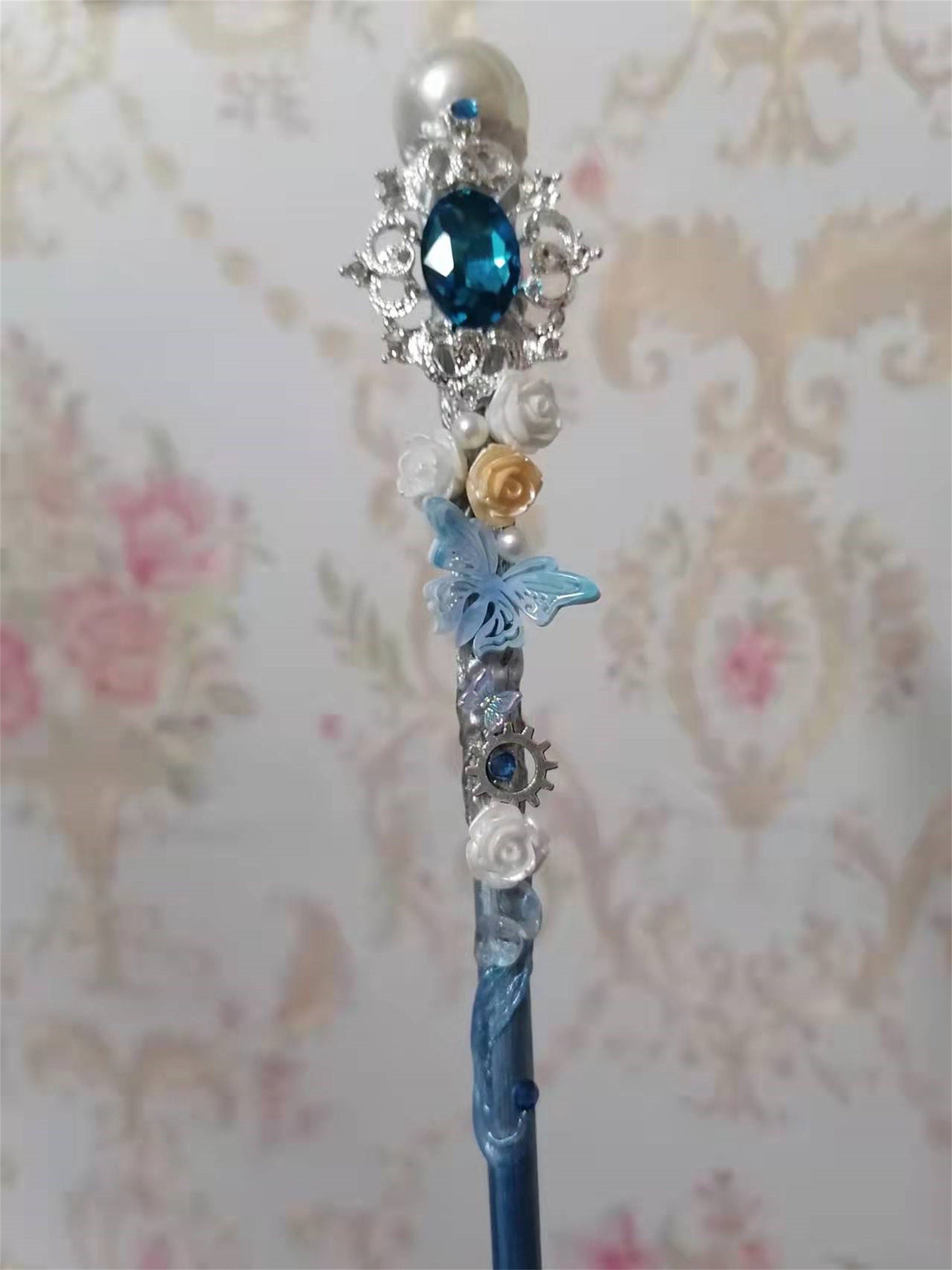 Blue Gradient Magic Wand, Blue Crystal Wand, Wood Magic Wand, Original ...