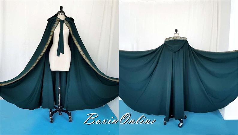 Retro Dark Green Cloak, Adult Long Hooded Cape, High Quality Robe With ...