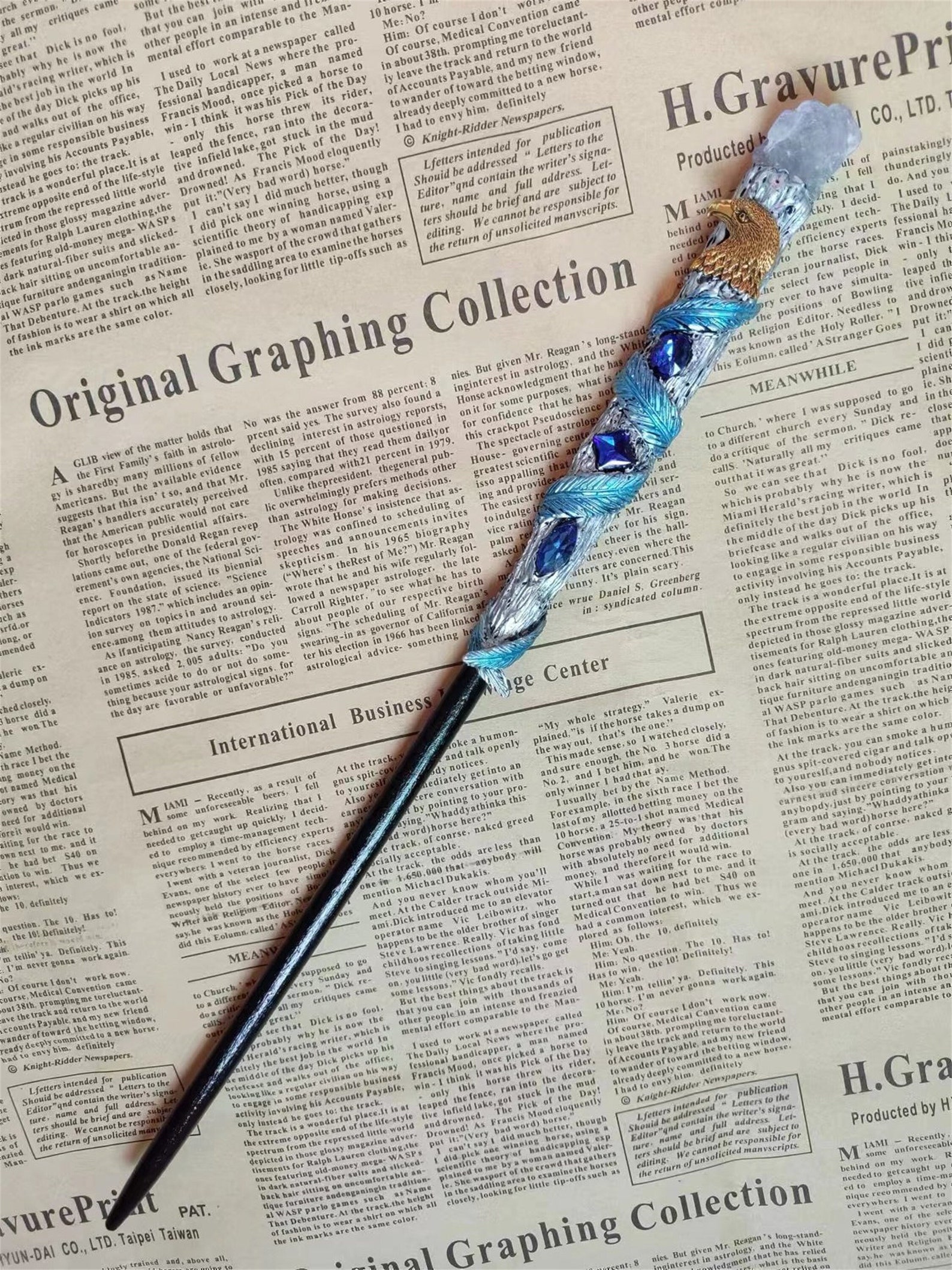 Golden Eagle Wand Blue Feather Magic Wand Cosplay Wand for - Etsy
