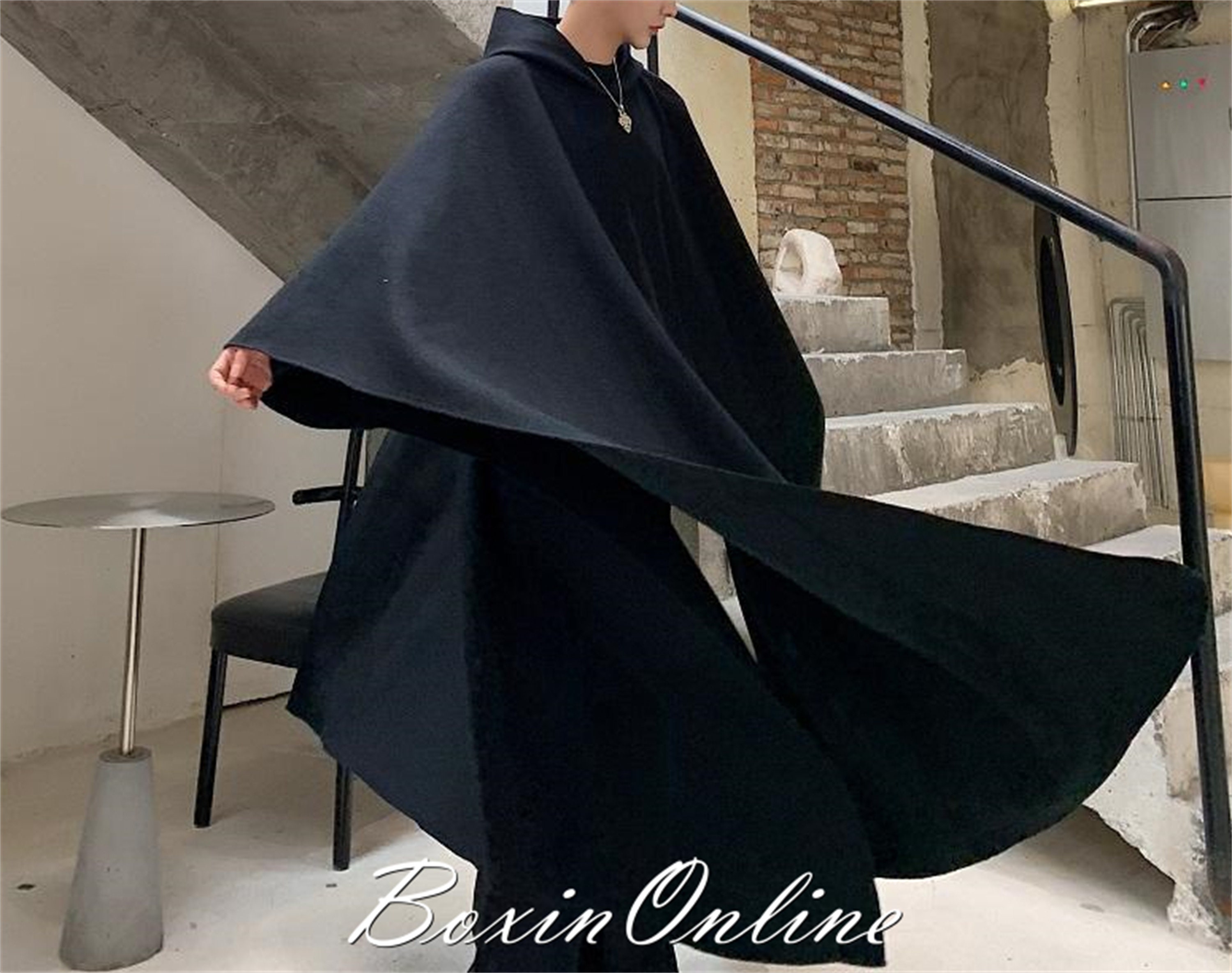 Black Cool Adult Long Cloak, Halloween Magic Cape, Cosplay Witch Cloak ...