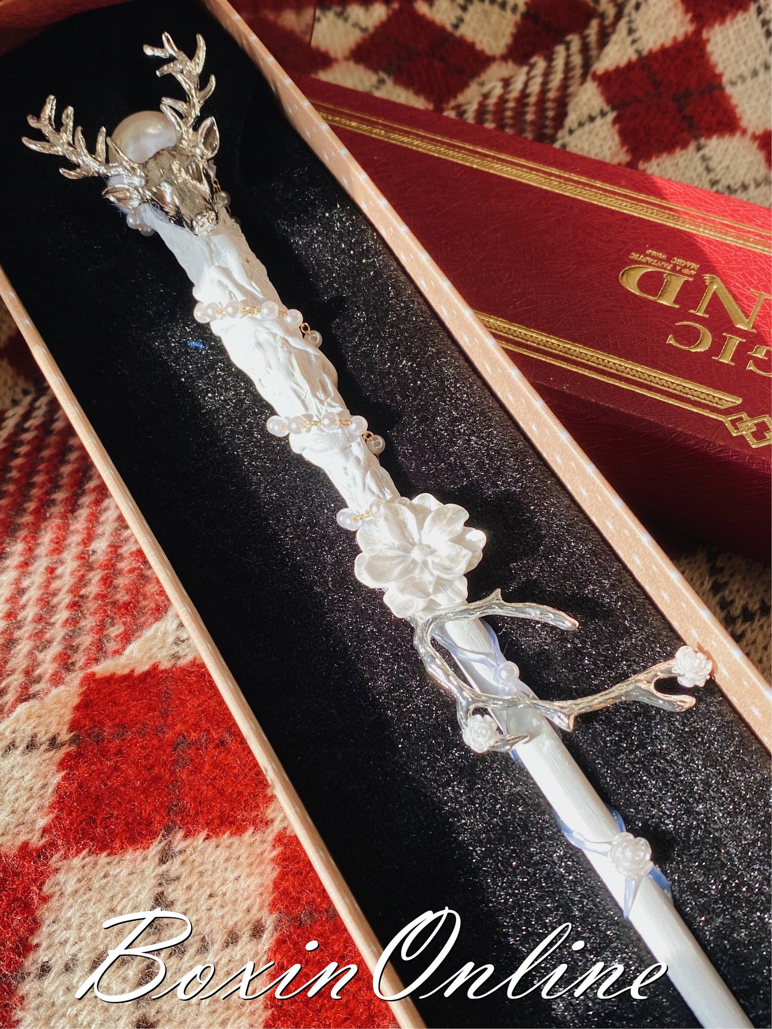 Elk Forest Wand, White Wood Wand With Pearls, Creative Special Winter ...