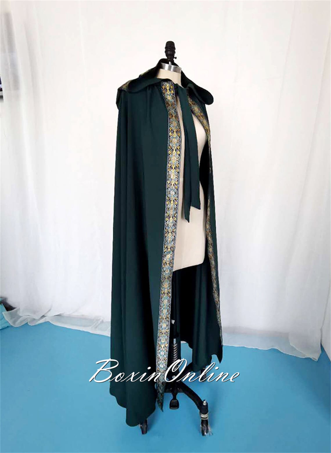 Retro Dark Green Cloak, Adult Long Hooded Cape, High Quality Robe With ...