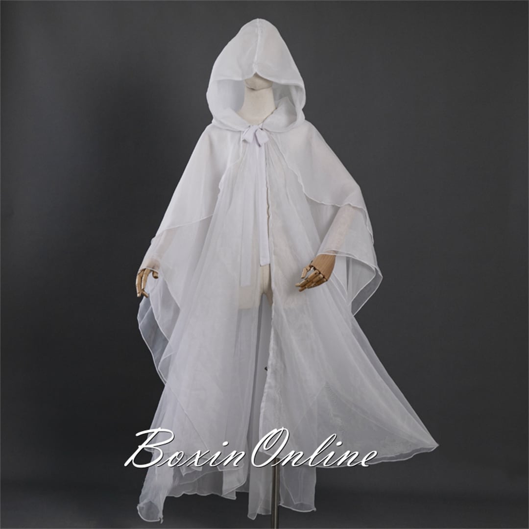 2023 White Adult Hooded Cape, Thin Halloween Cloak, Long Chiffon ...