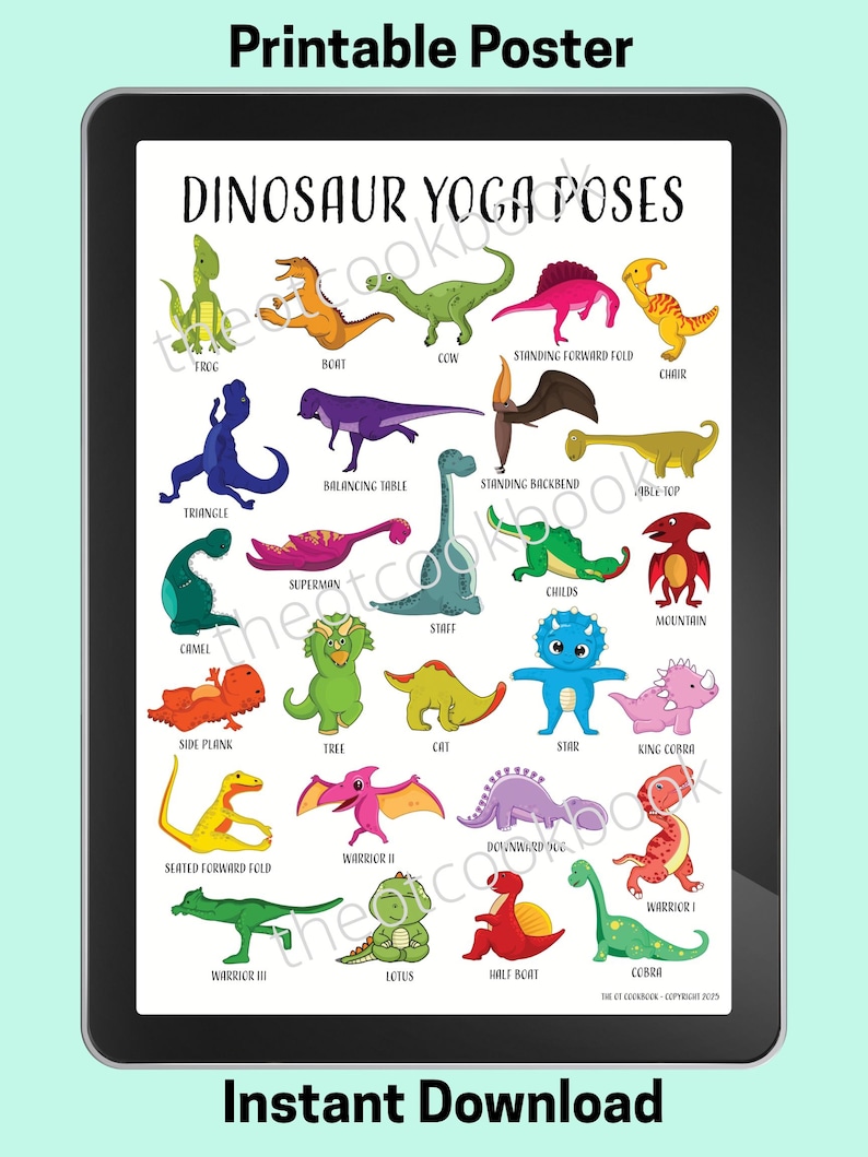 Dinosaur Yoga Poster for Kids | Printable Yoga Poses Chart | Fun ...