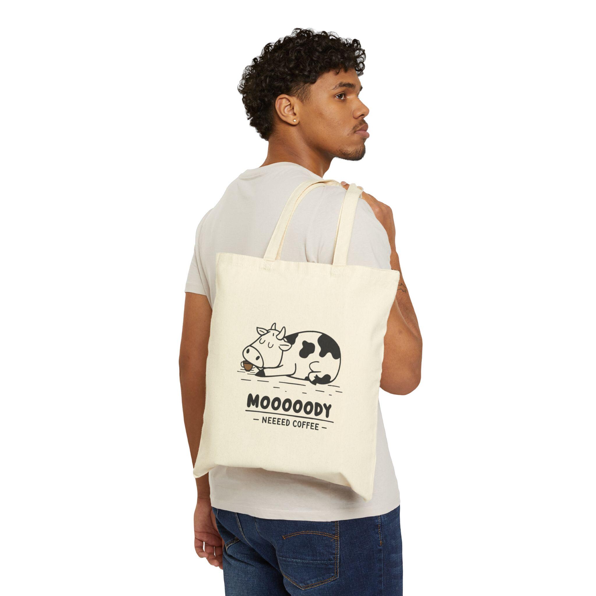 Cow Tote Bag Mooooody, Neeeed Coffee Cow Print Cow Art Coffee Lover ...