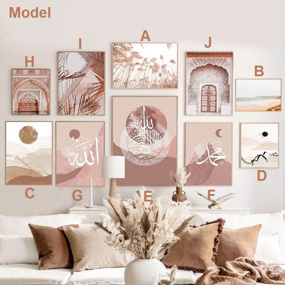 Islamic Wall Art With Arabic Calligraphy Boho Pink Gallery - Etsy