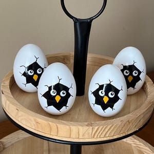 Painted Wooden Egg, Baby Crow - Etsy