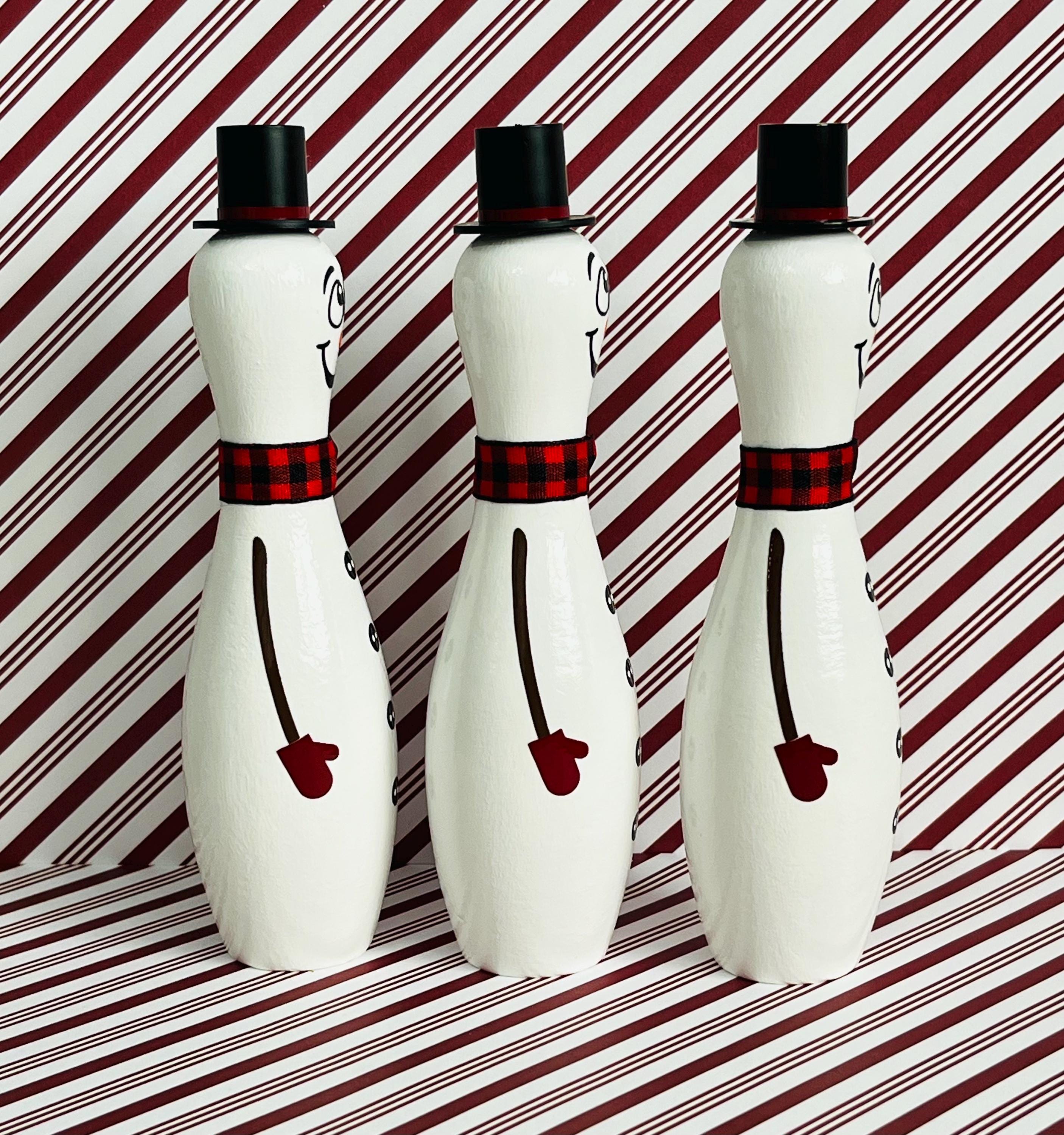 Mini Bowling Pin Snowman, Painted Wooden Snowman - Etsy