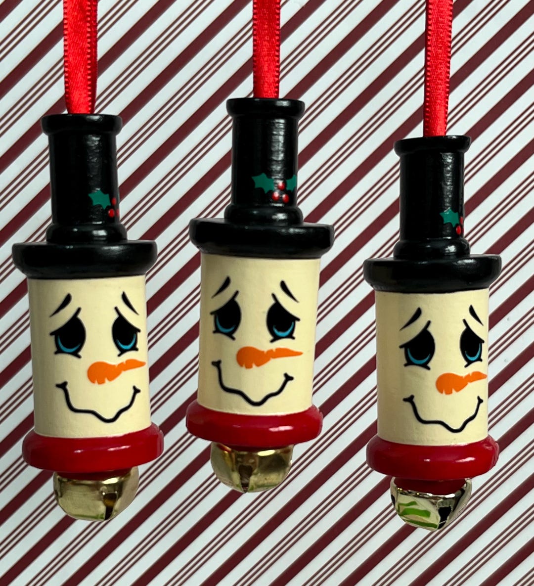 Wooden Spool Snowman Ornament With Bell - Etsy