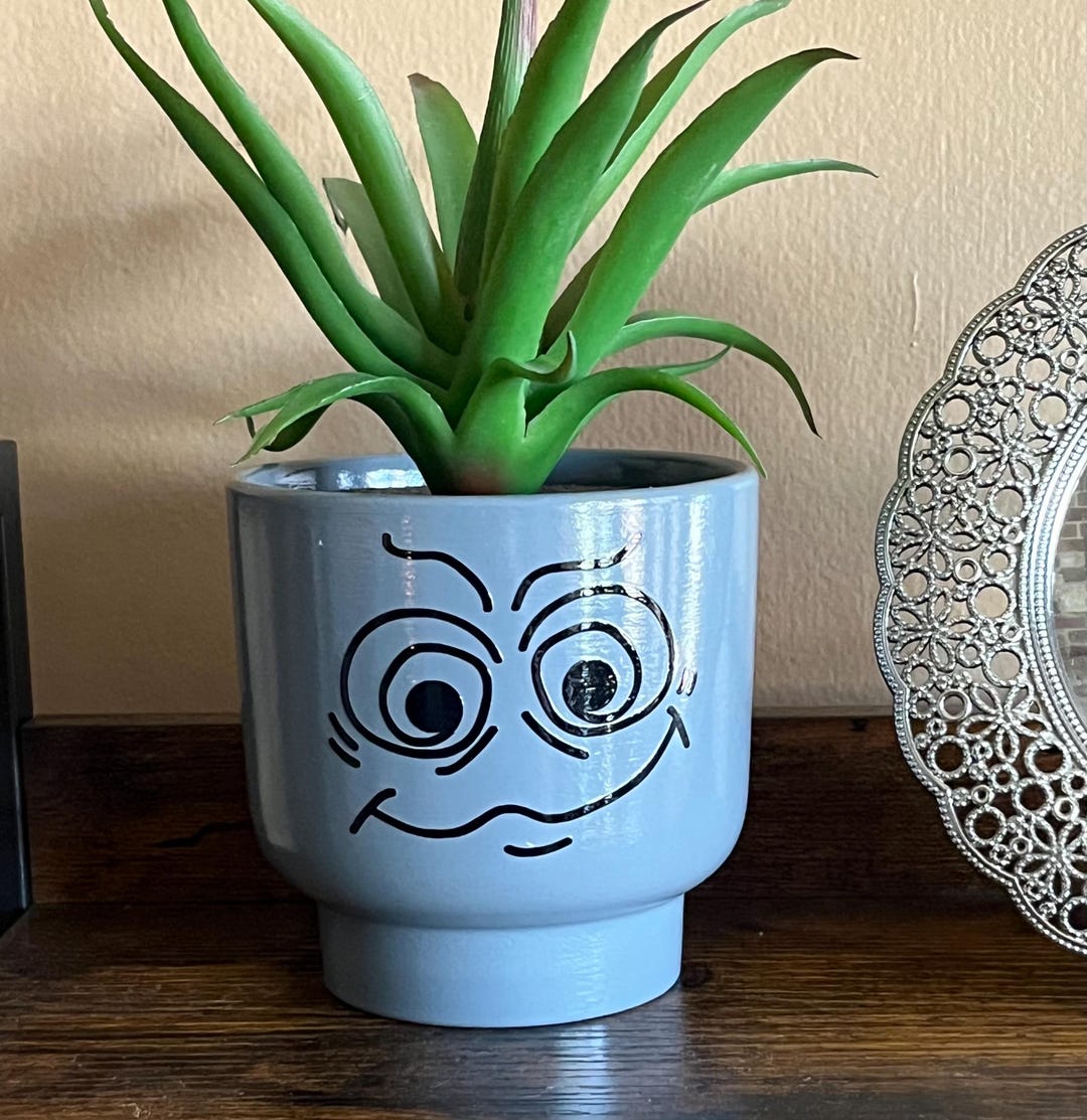Funny Face Planter With Faux Plant, Painted Terracotta - Etsy
