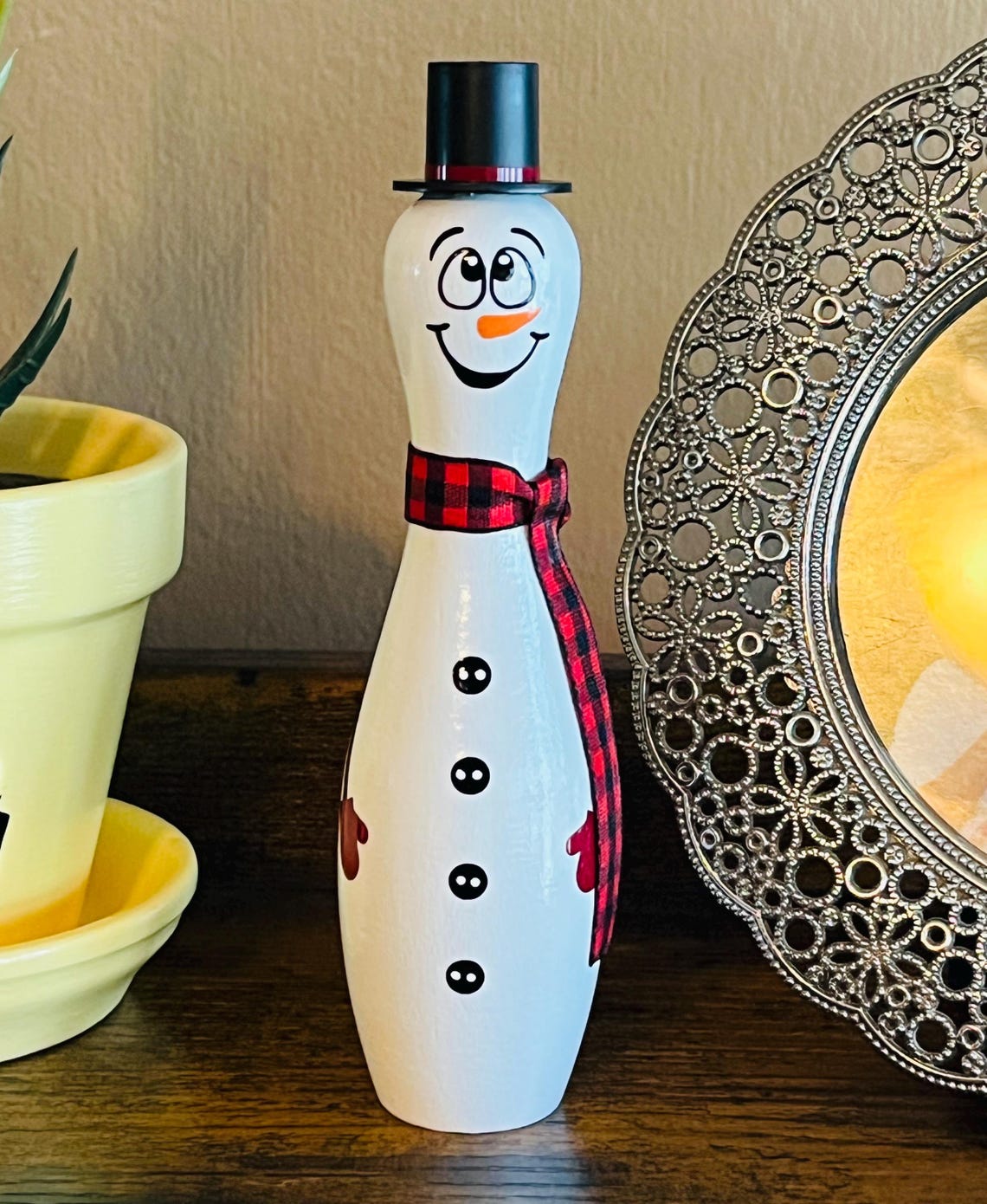 Mini Bowling Pin Snowman, Painted Wooden Snowman - Etsy