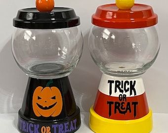 Personalized Gnome Halloween Candy Jar With Lid, Glass Candy Holder ...