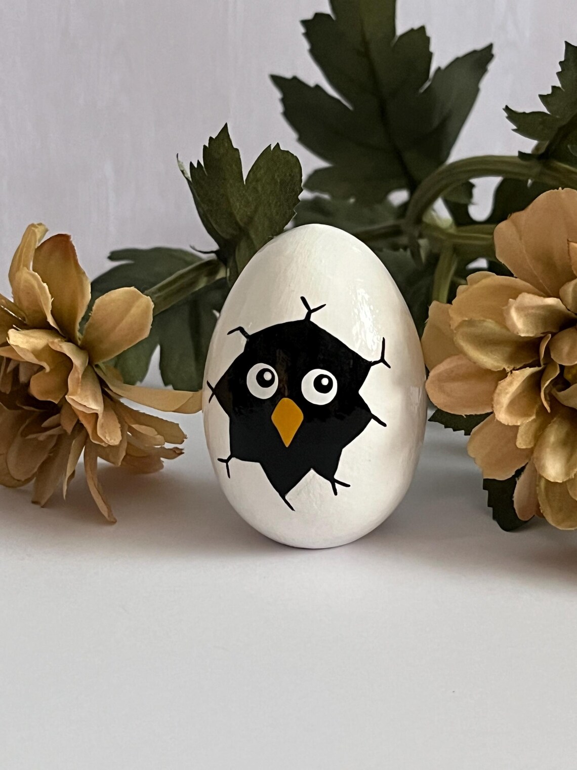 Painted Wooden Egg, Baby Crow - Etsy
