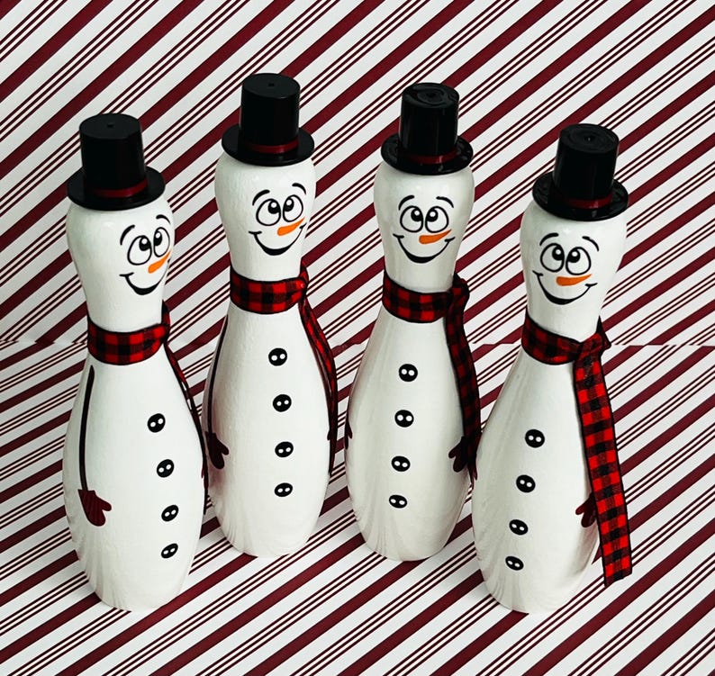 Mini Bowling Pin Snowman, Painted Wooden Snowman - Etsy