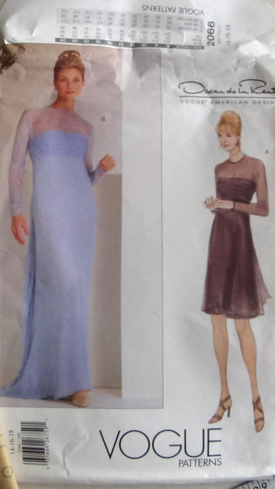 UNCUT Designer Oscar De La Renta Vogue 2066 Dress/formal Sewing Pattern ...