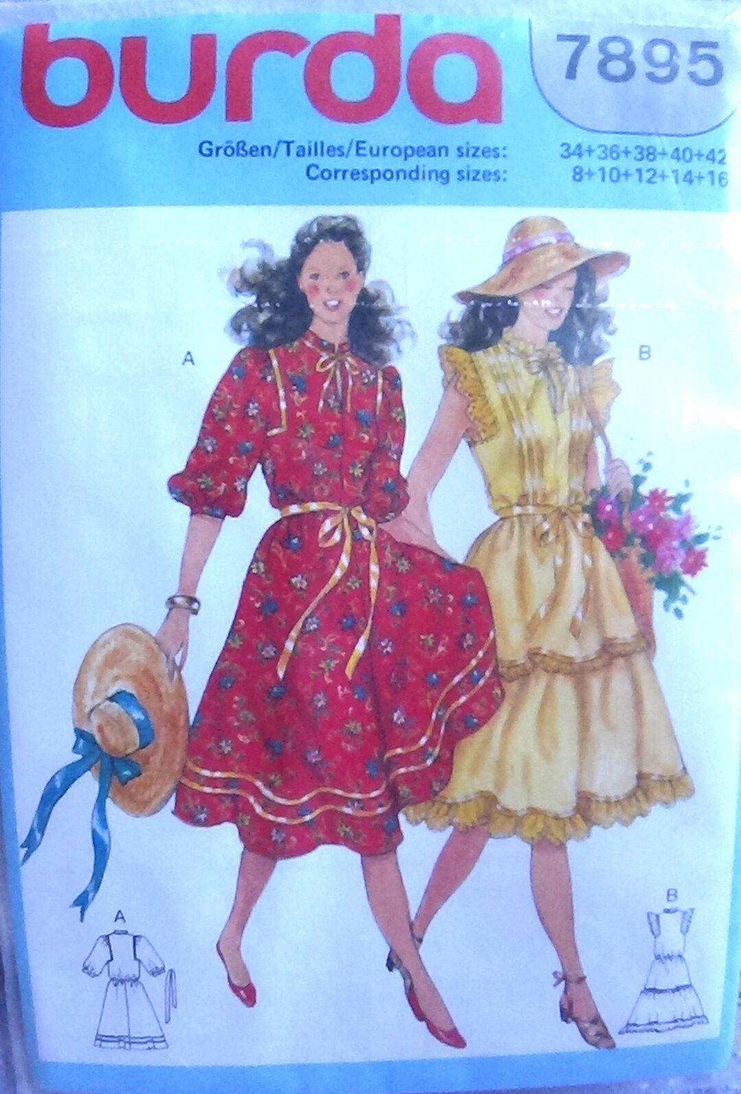 Rare Sealed- Vintage 1970's? Burda # 7895 BOHO Cottagecore Prairie Dress Pattern- Sz 8-16 (euro ...