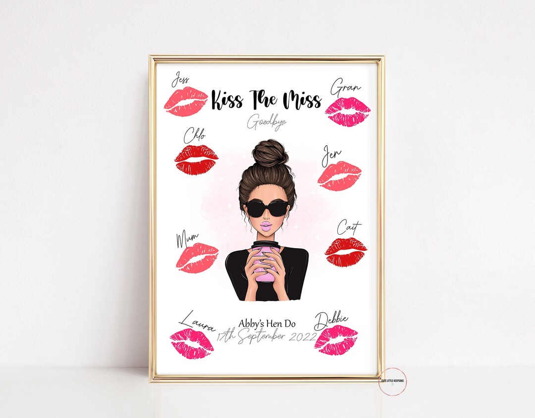 Kiss the Miss Goodbye Frame, Hen Party and Bridal Shower Game. Editable ...