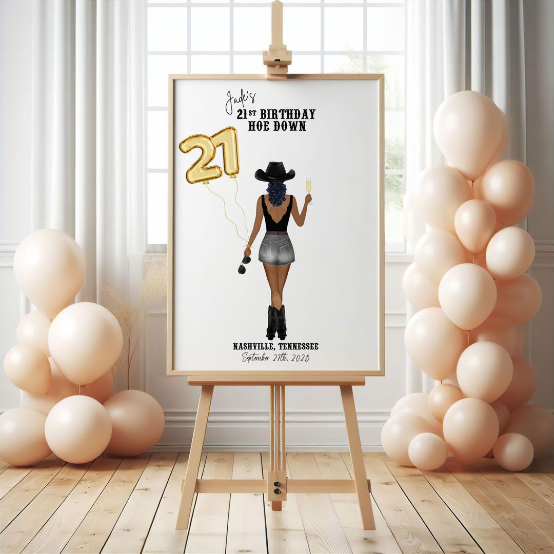 Personalised 21st Birthday Cowgirl Party Sign Welcome Poster Print ...