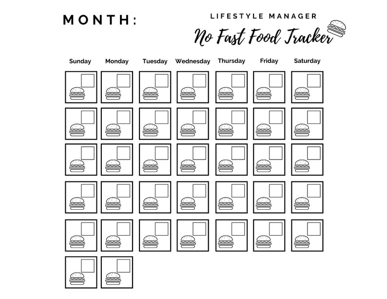 No Fast Food Calendar Printable No Take Away Calendar No - Etsy