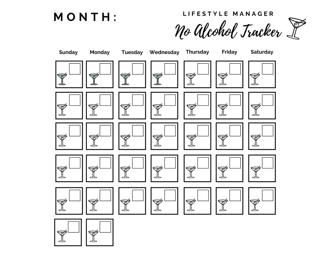 No Alcohol Calendar Printable Dry Month Calendar No Alcohol Challenge ...
