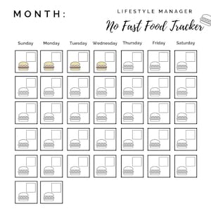 No Fast Food Calendar Printable No Take Away Calendar No Junk Food ...