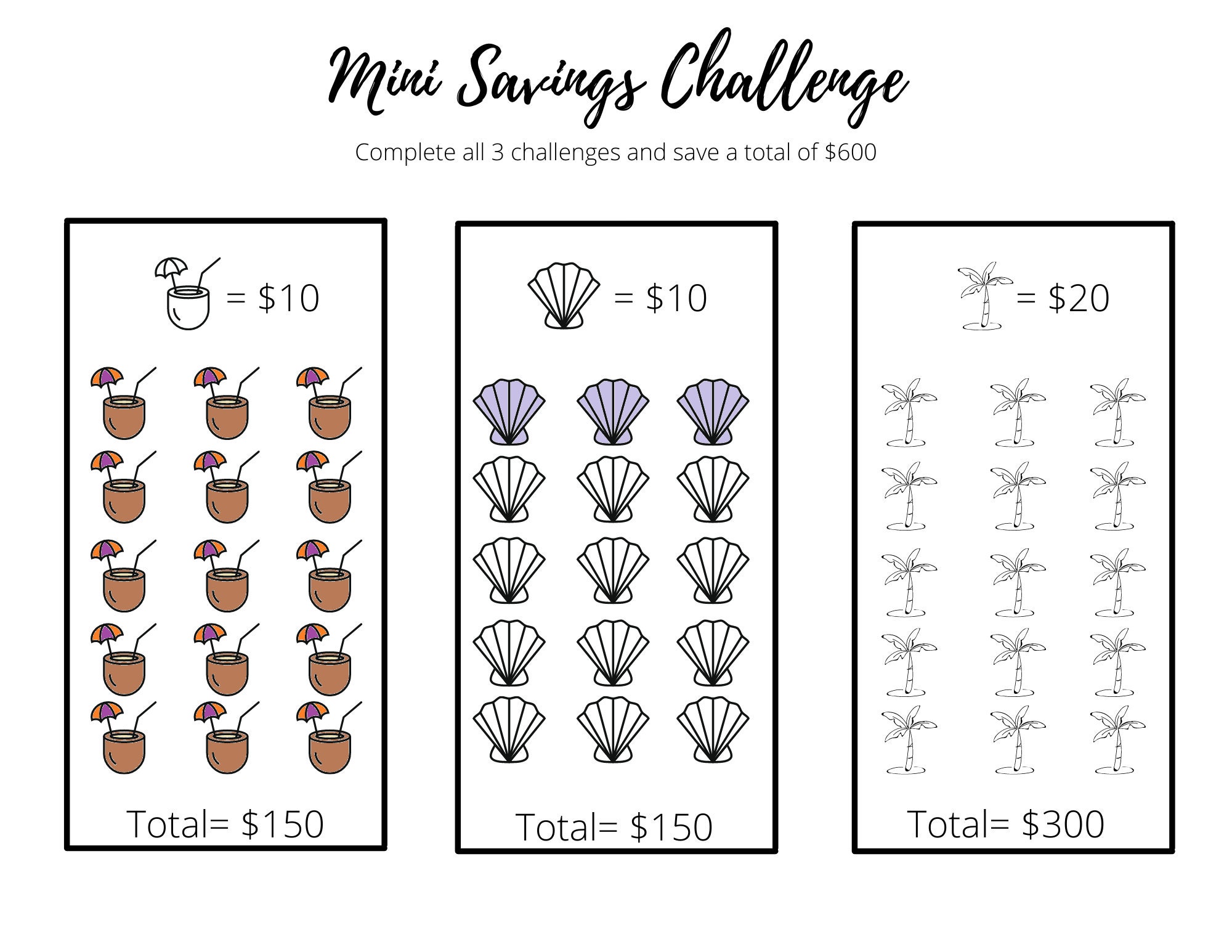 Mini Savings Challenge Printable Tropical Savings Challenge 3 X Savings