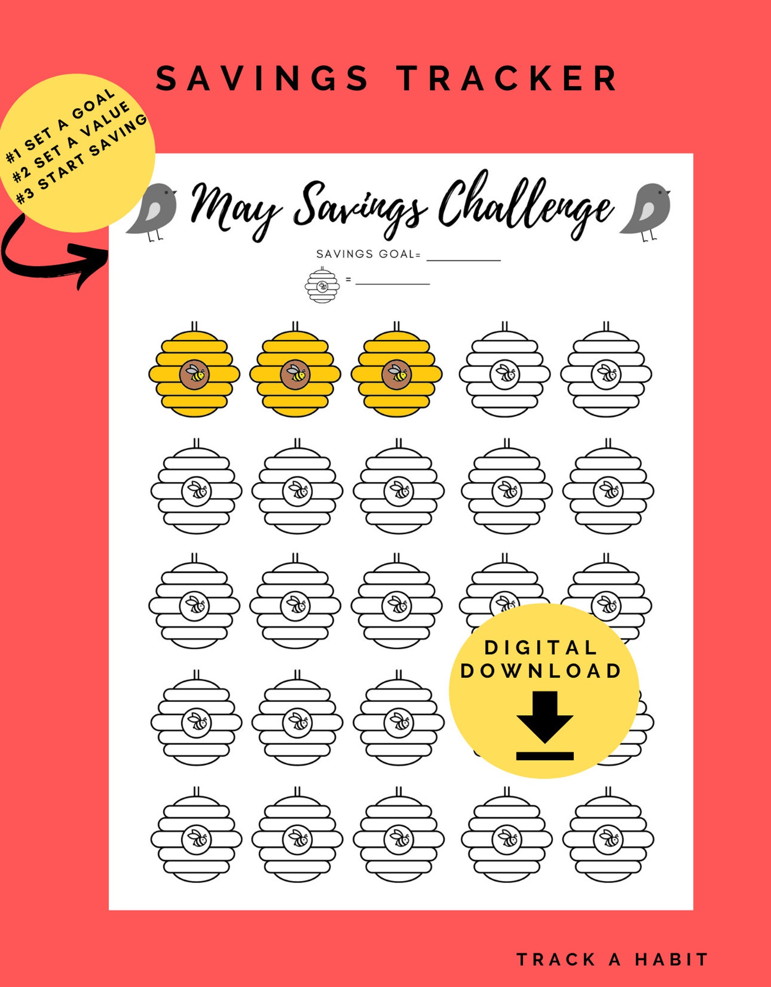 May Savings Challenge Printable Savings Challenge Savings Tracker L ...