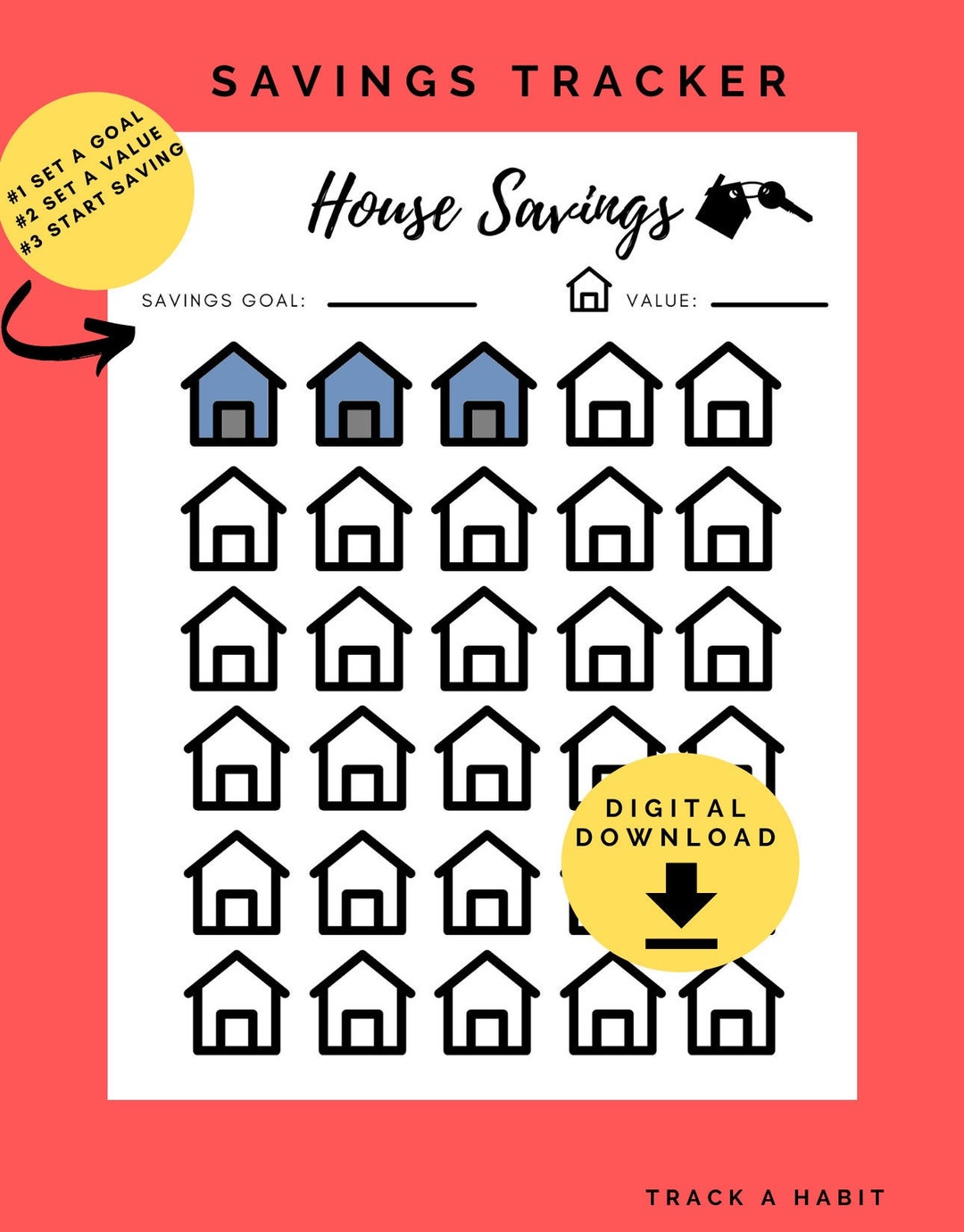 House Savings Printable House Savings Fund House Savings Challenge ...