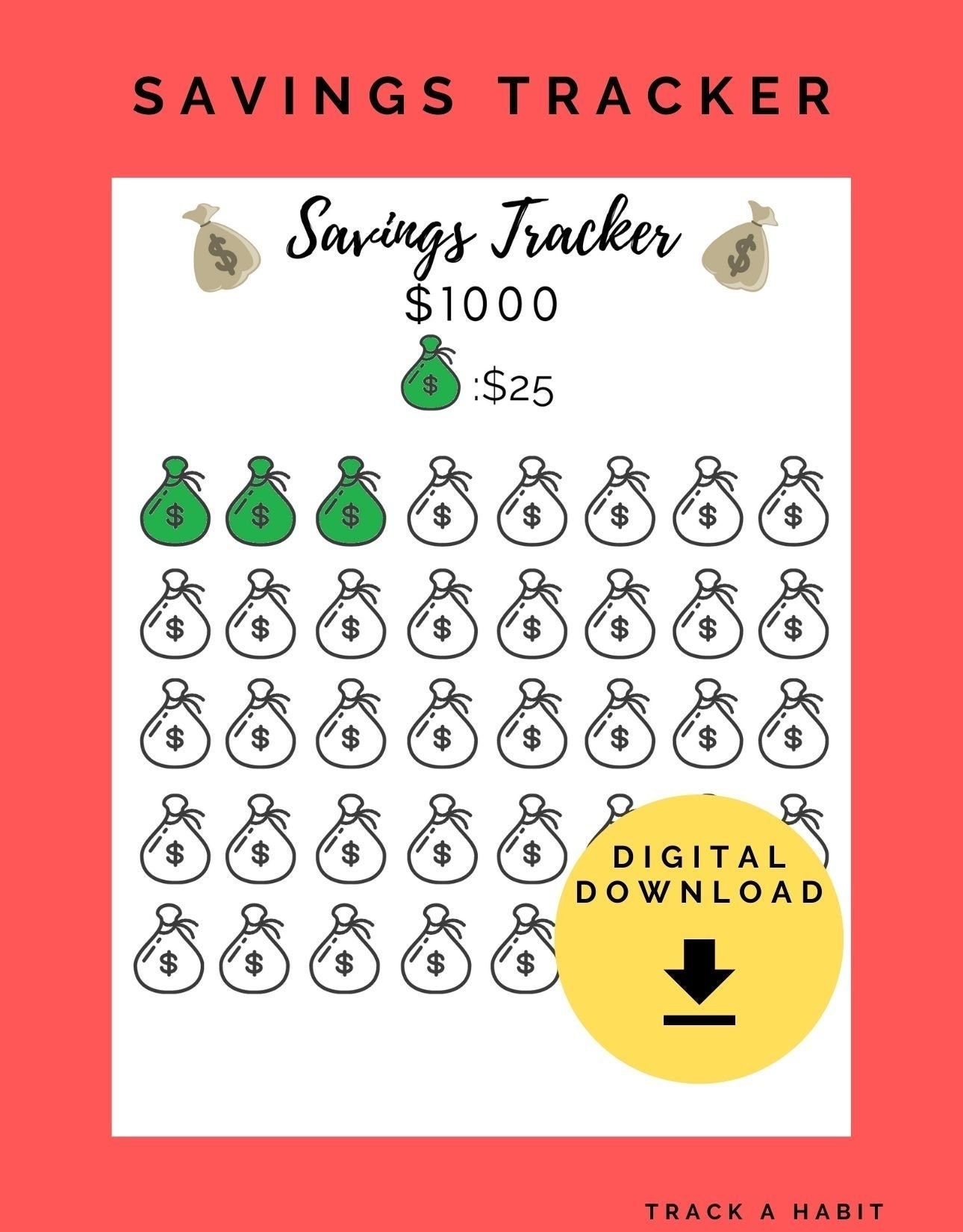 1K Printable Savings Tracker 1000 Dollar Savings Tracker - Etsy