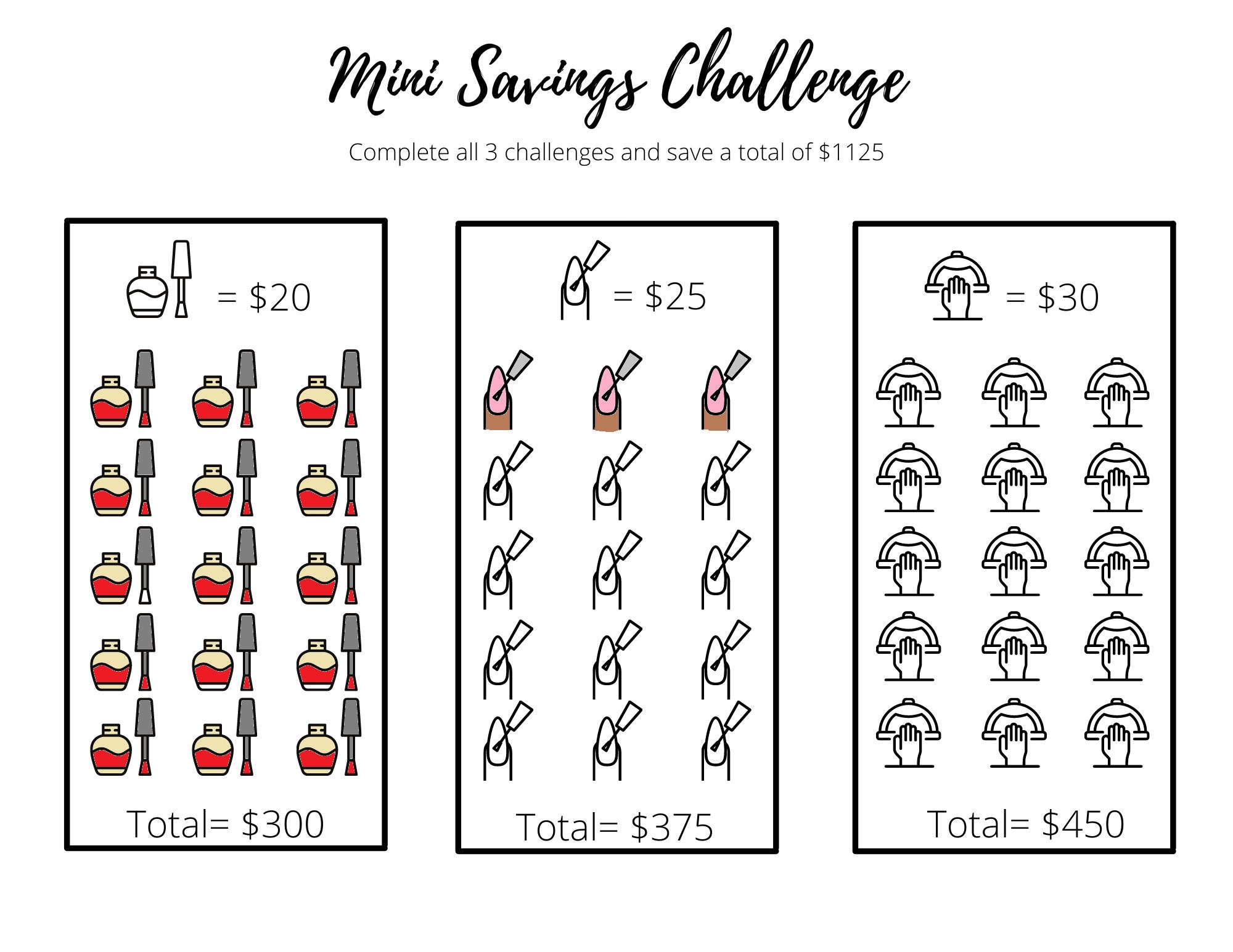 Mini Money Savings Challenge Printable Beauty Mini Challenge Bundle ...