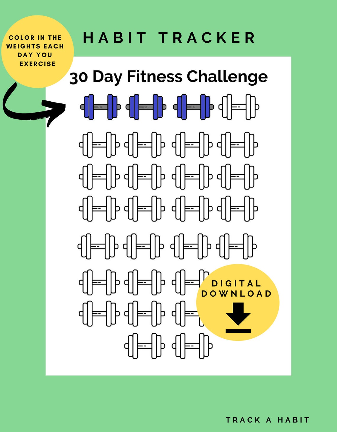 30 Day Fitness Challenge Printable Exercise Tracker Daily Workout ...