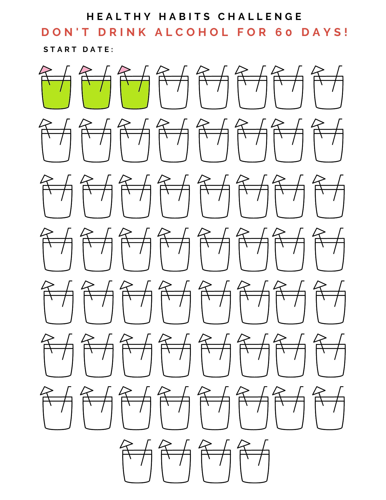 No Alcohol for 60 Days Challenge Printable No Alcohol Challenge Dry ...
