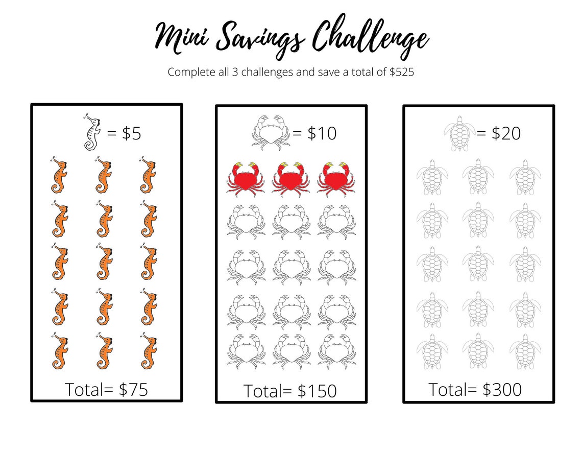 Mini Savings Challenge Bundle Printable Ocean Theme Savings - Etsy