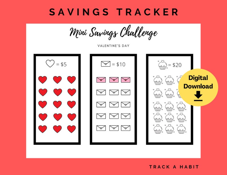 Mini Valentine's Day Savings Tracker Printable Valentine's Day Savings ...