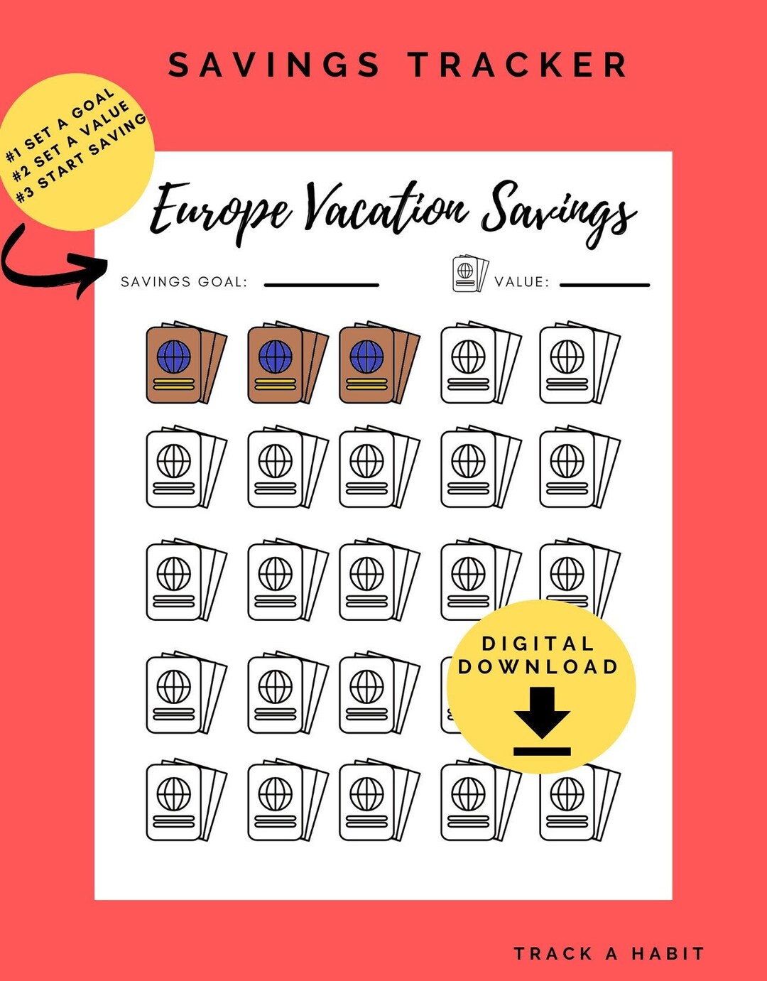 Europe Vacation Savings Tracker Printable Holiday Savings Fund Vacation ...