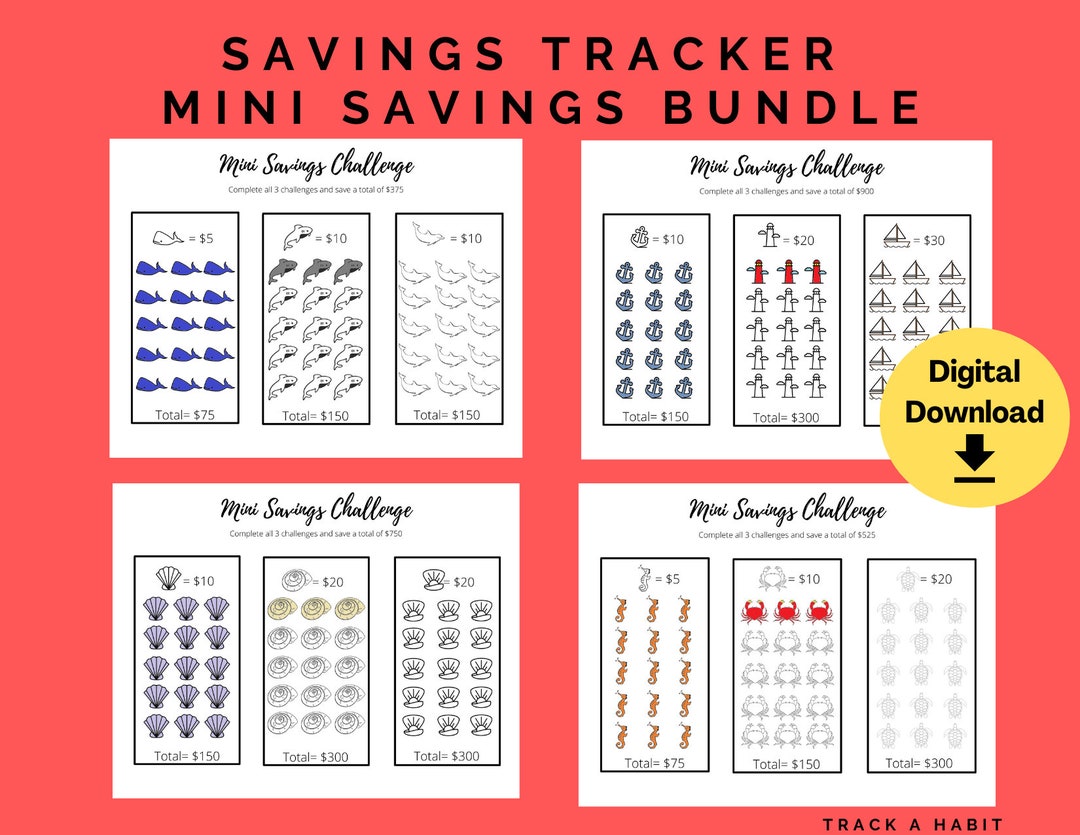 Mini Savings Challenge Bundle Printable Ocean Theme Savings Challenges ...