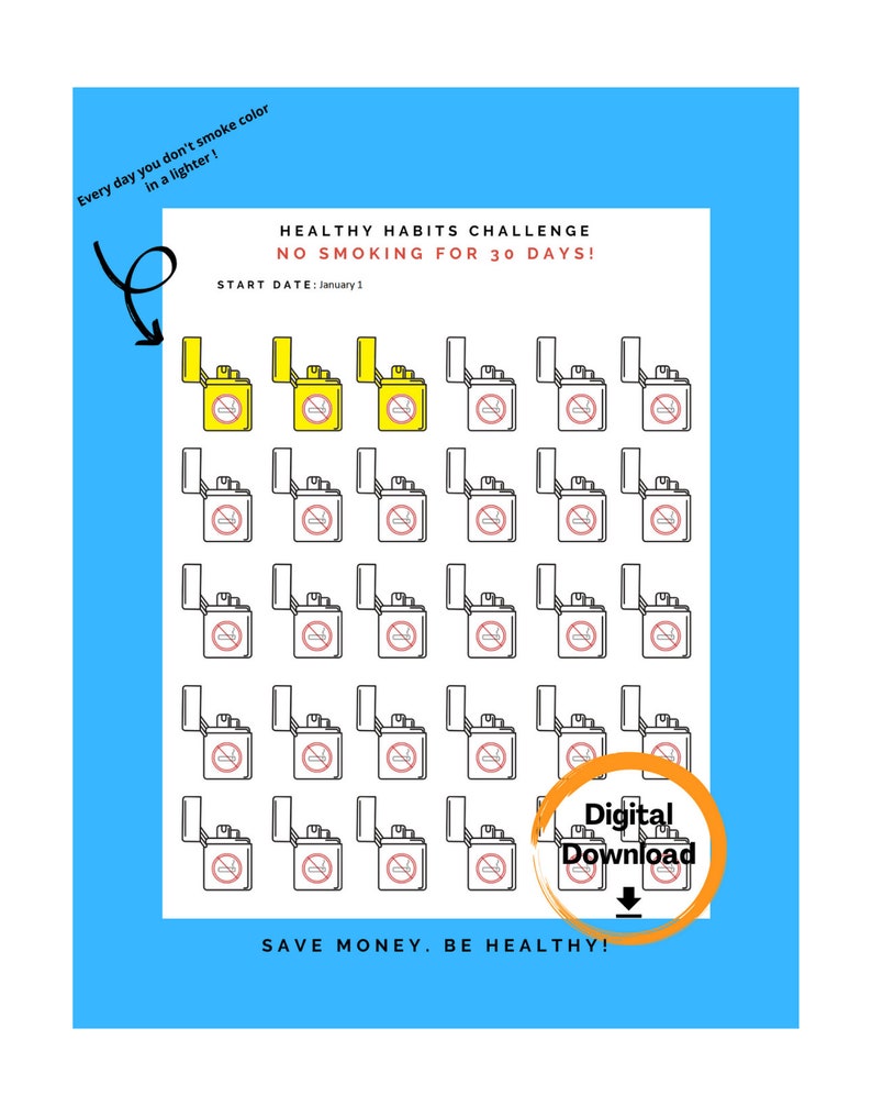 Quit Smoking Printable Challenge Stop Smoking Printable PDF Worksheet ...