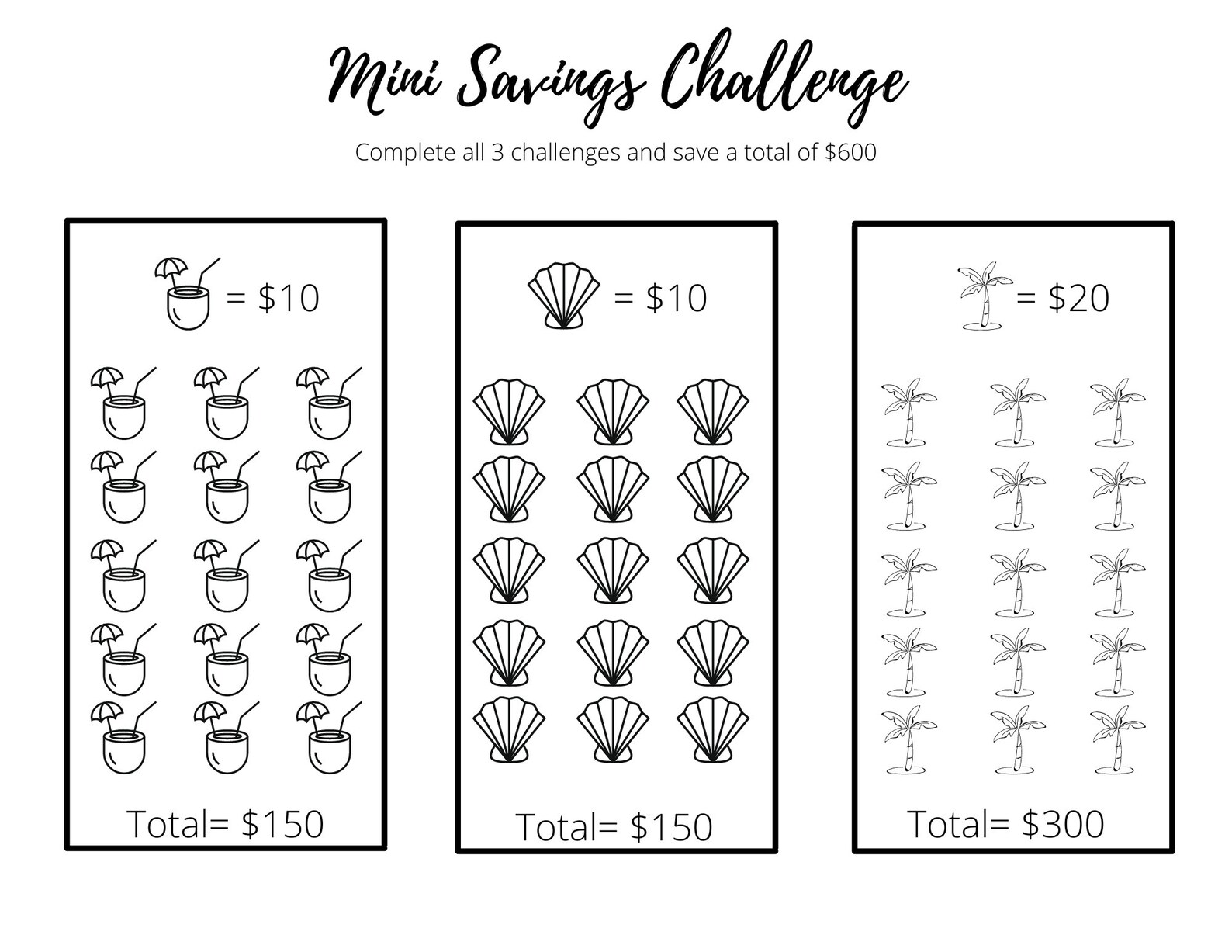 Mini Savings Challenge Printable Tropical Savings Challenge Etsy