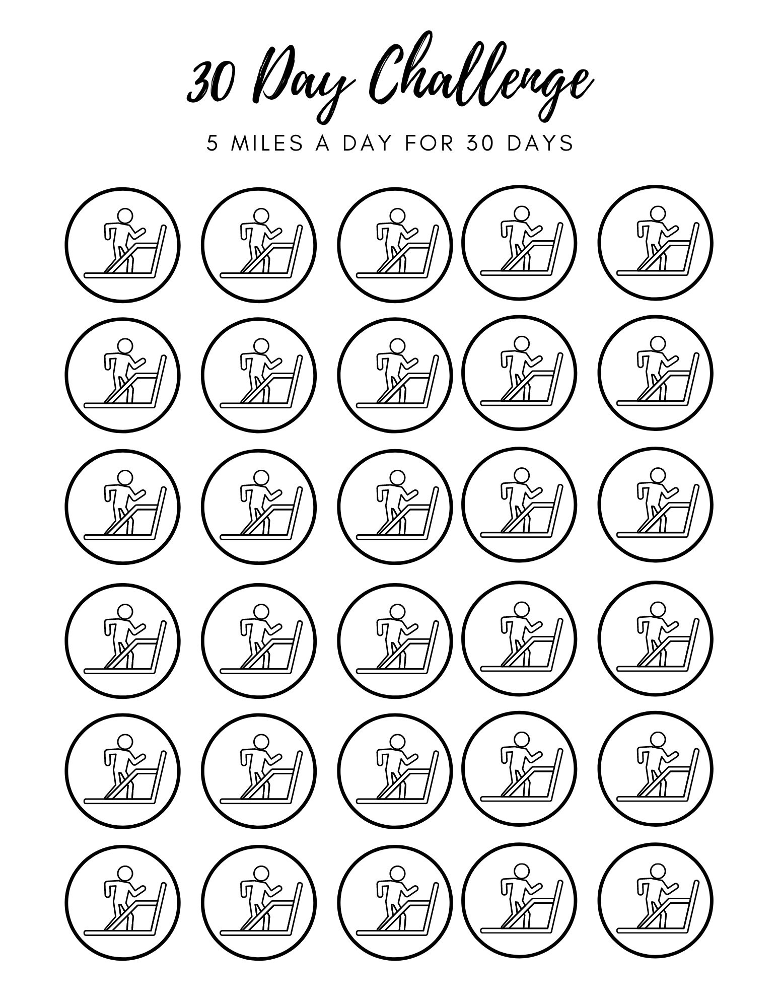 5 Miles a Day for 30 Days Printable 5 Mile a Day Challenge Exercise ...