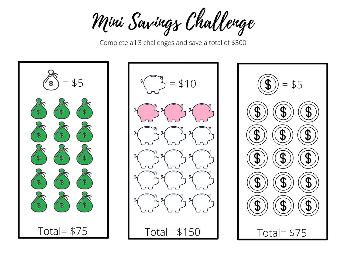 Mini Savings Challenge Bundle Printable 4 Mini Savings Challenges Money ...