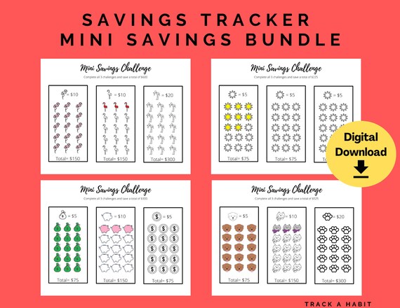 Mini Savings Challenge Bundle Printable 4 Mini Savings | Etsy