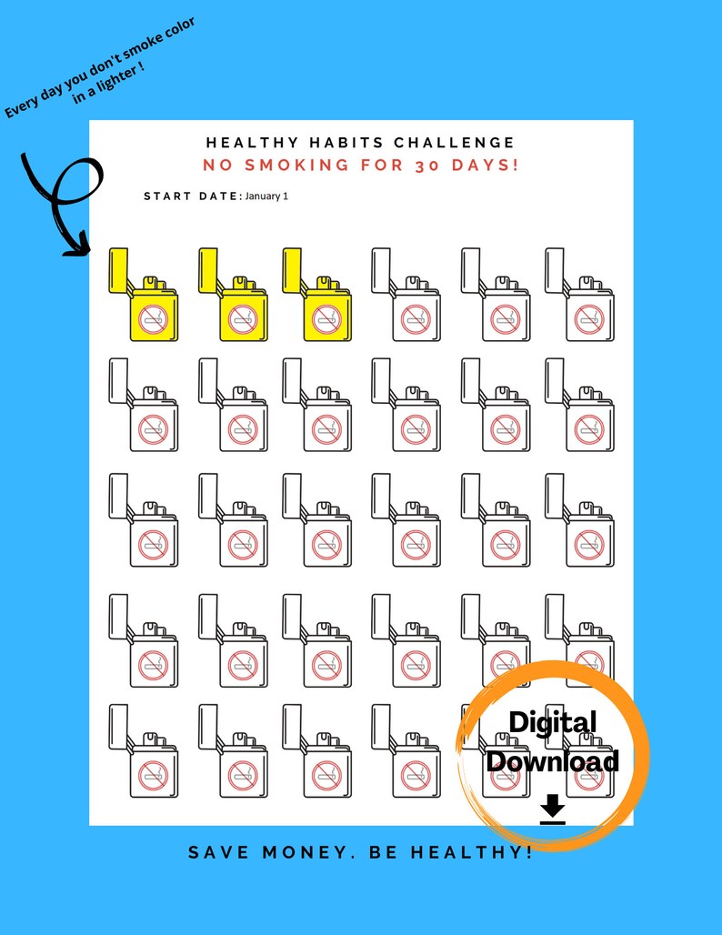 Quit Smoking Printable Challenge Stop Smoking Printable PDF Worksheet ...