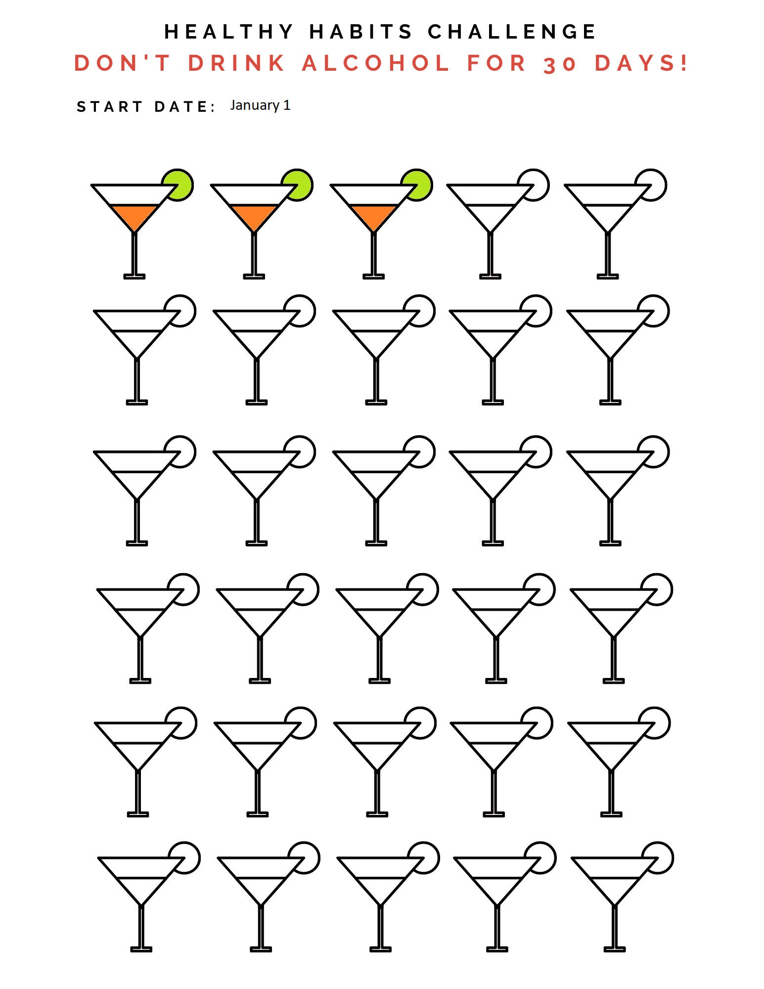 No Alcohol for 30 Days Printable Challenge Printable PDF Dry Month ...