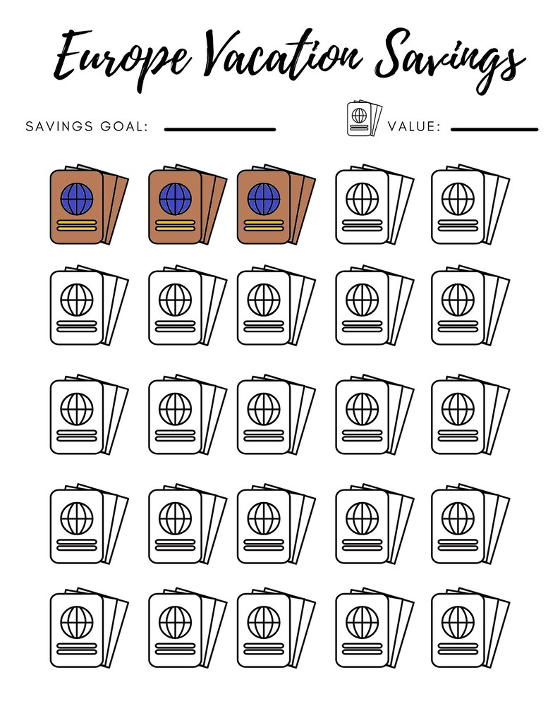 Europe Vacation Savings Tracker Printable Holiday Savings Fund Vacation ...