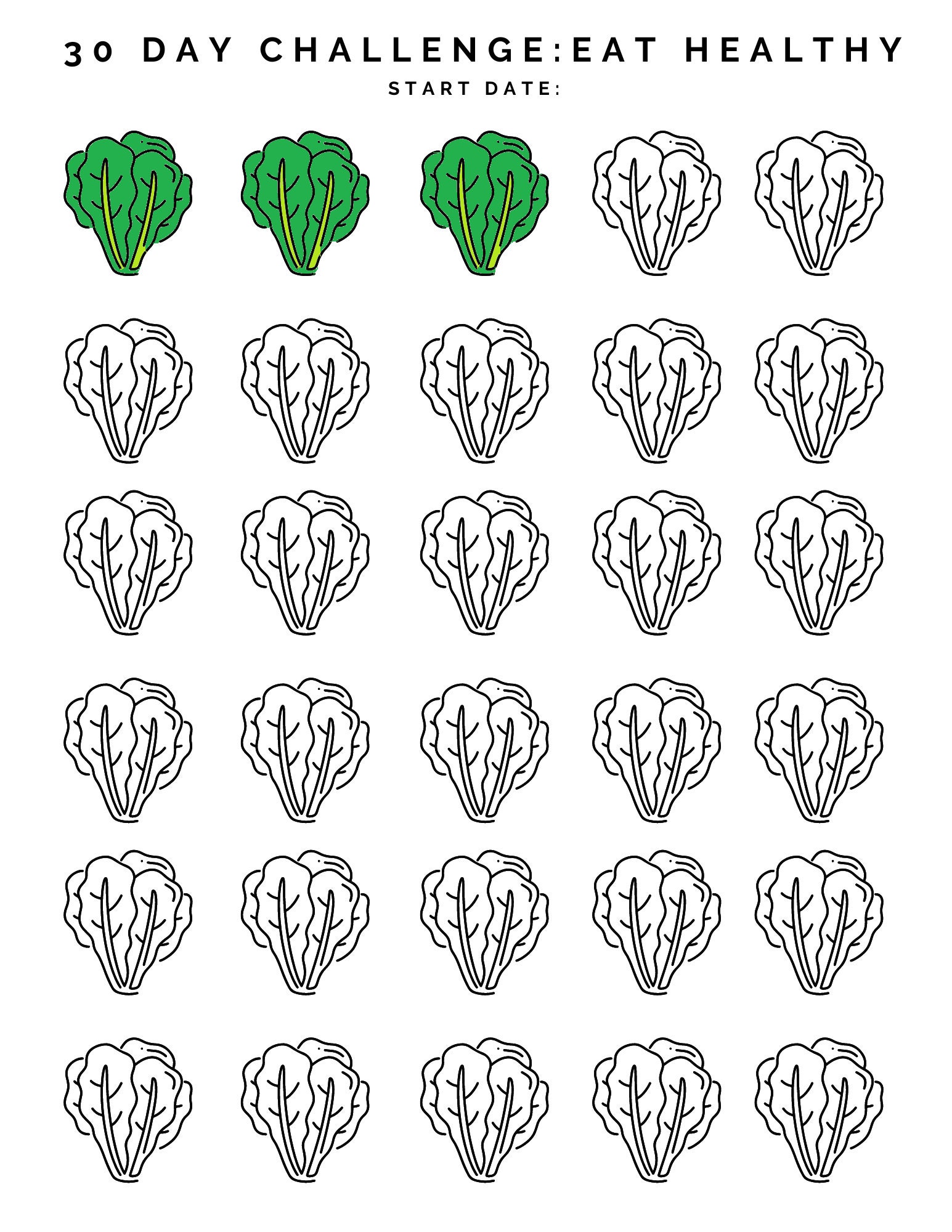 Healthy Diet Challenge Printable 30 Days of Healthy Eating - Etsy