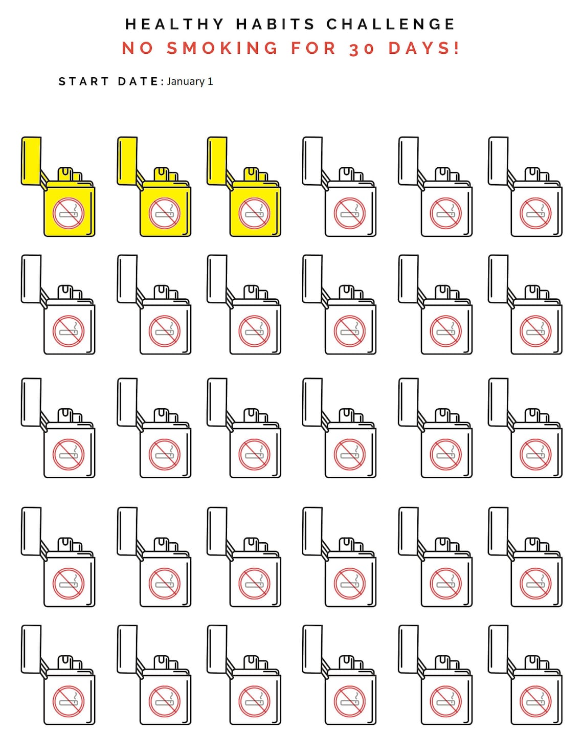 Quit Smoking Printable Challenge Stop Smoking Printable PDF Worksheet ...