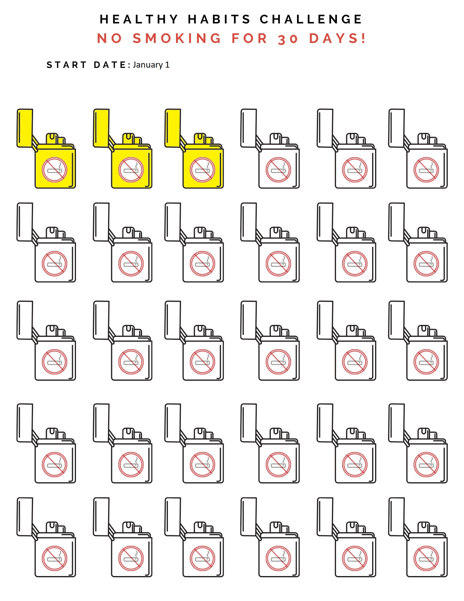 Quit Smoking Printable Challenge Stop Smoking Printable PDF Worksheet ...