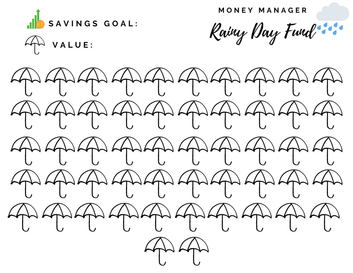 Rainy Day Fund Printable Savings Tracker Savings Challenge Emergency ...