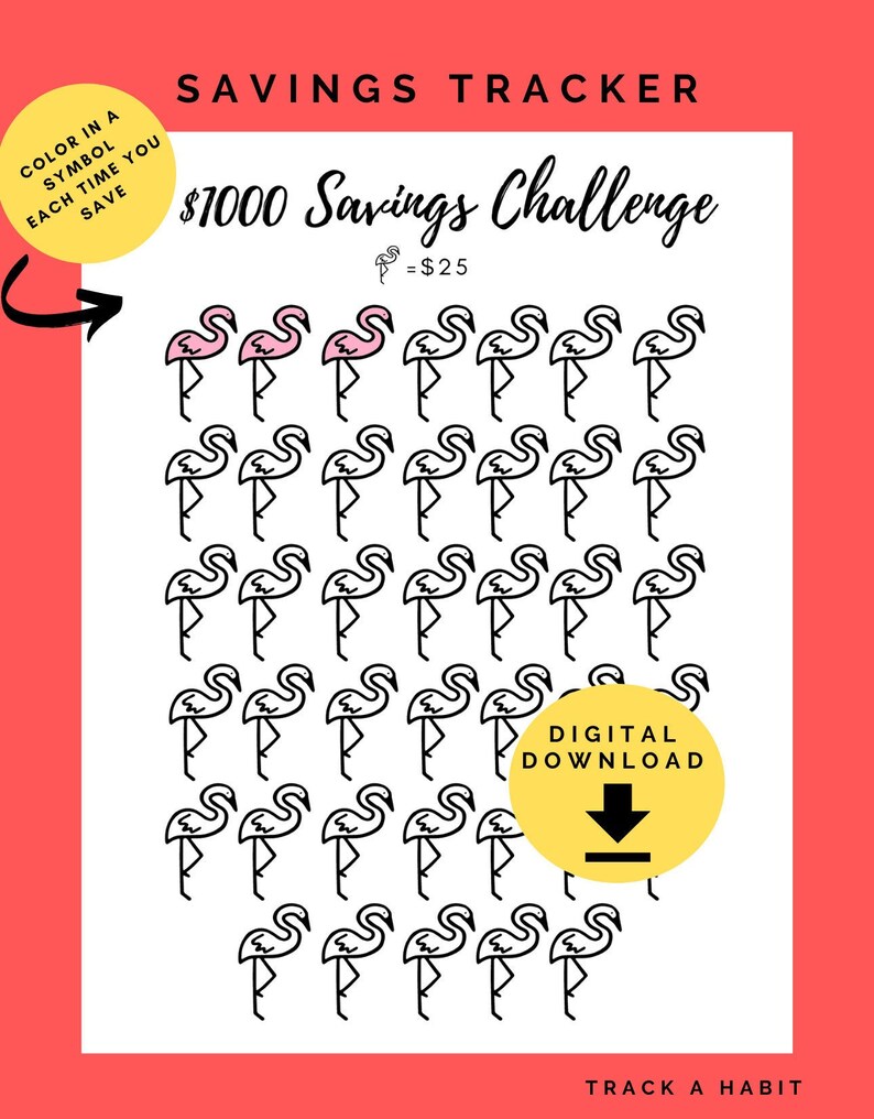 1K Savings Challenge Printable Savings Tracker Save 1000 Dollars ...